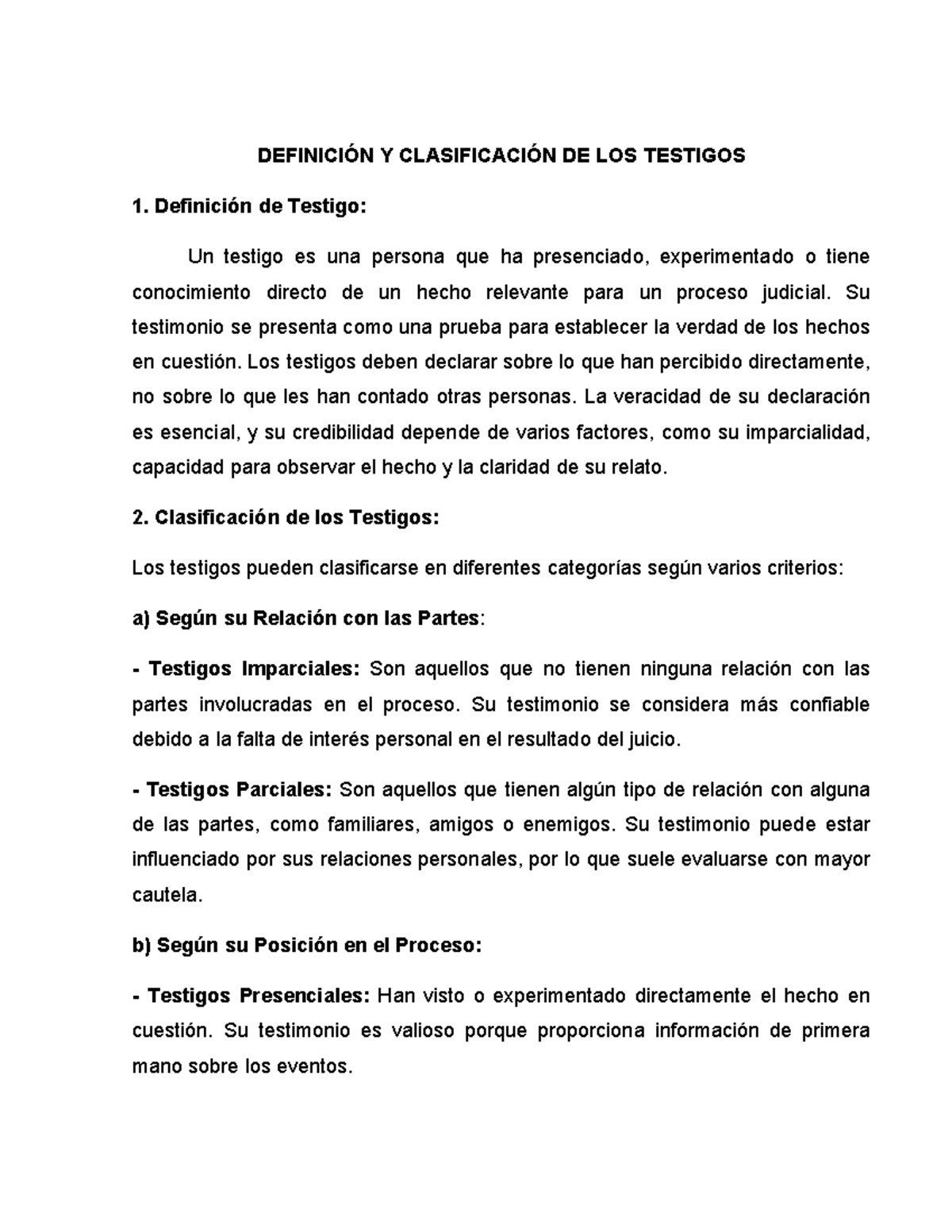 Tarea 2 Definición Y Clasificación DE LOS Testigos - DEFINICIÓN Y ...