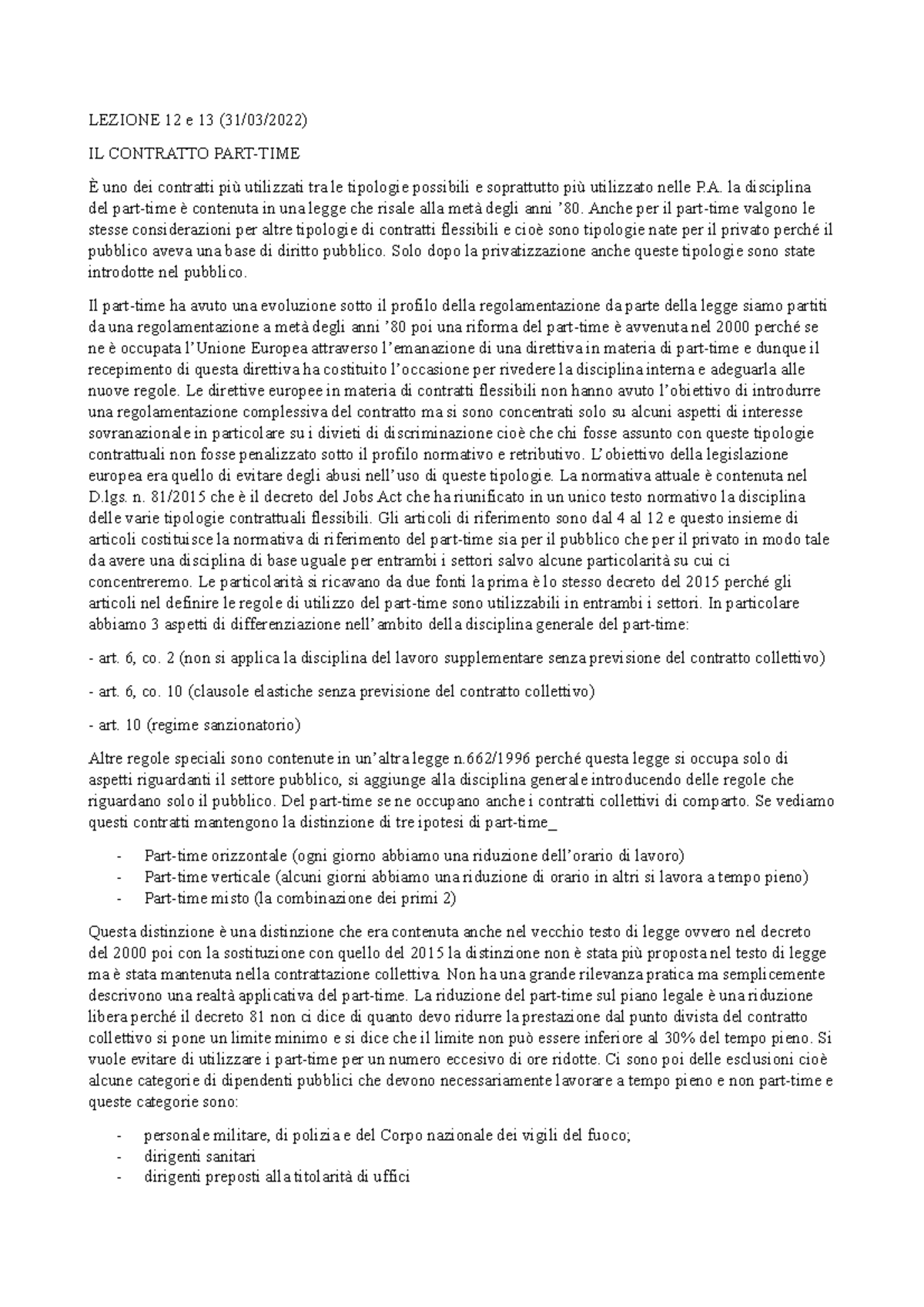 Lezione 12 e 13 - appunti - LEZIONE 12 e 13 (31/03/2022) IL CONTRATTO ...