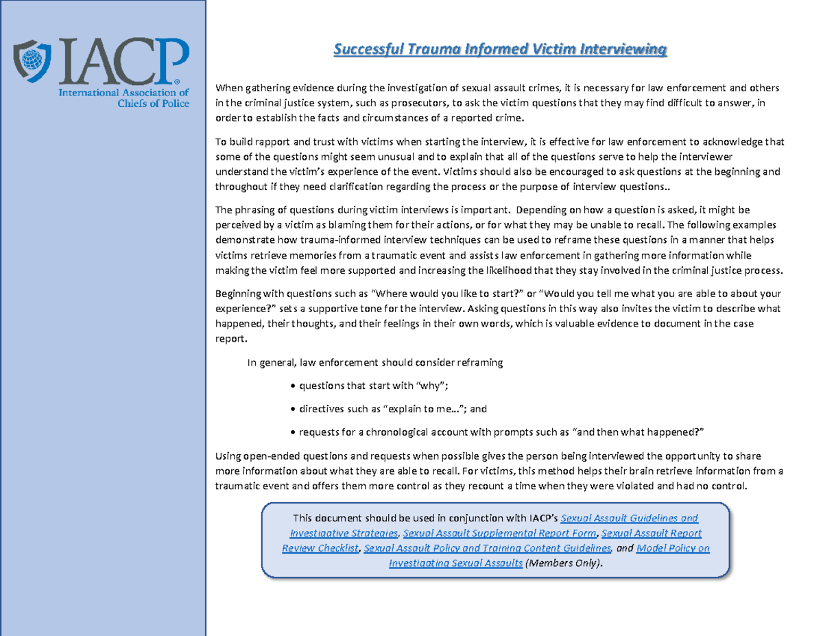 Final Design Successful Trauma Informed Victim Interviewing ...