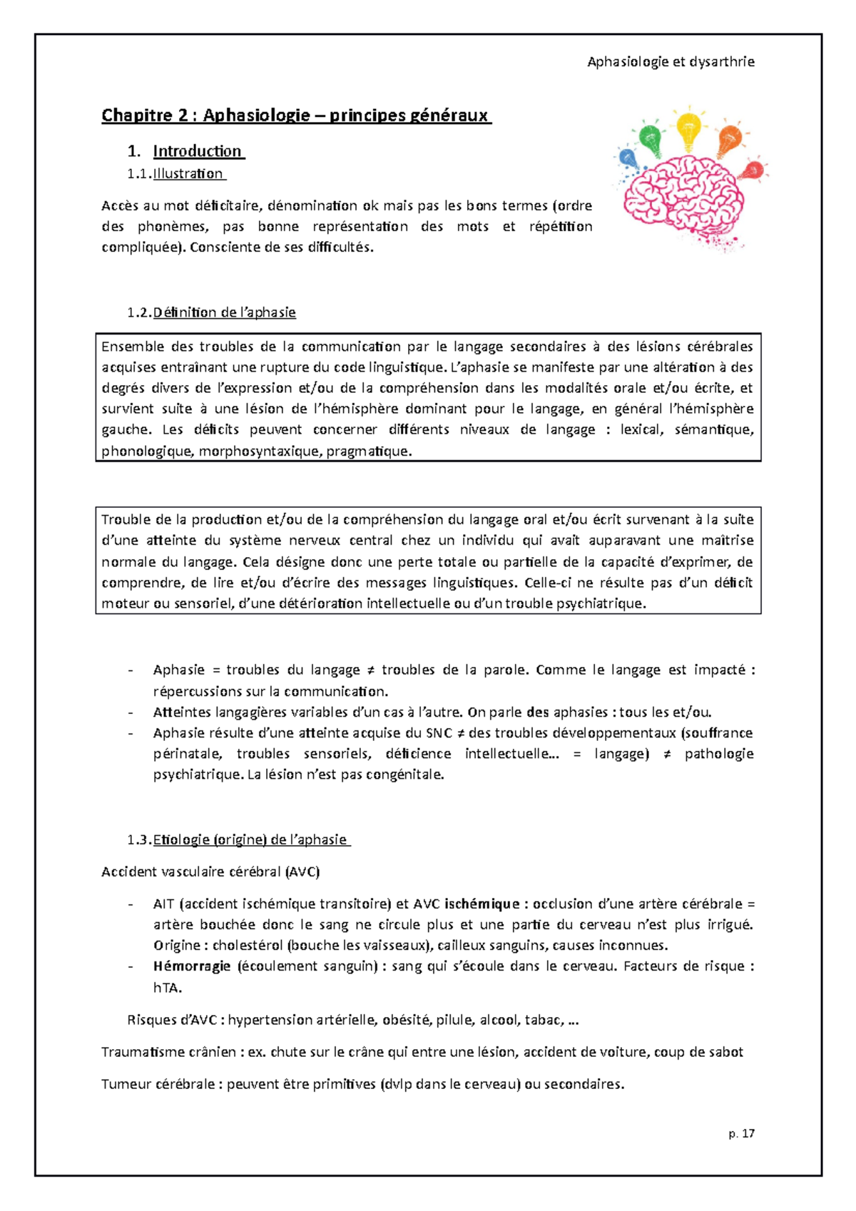 Chapitre 2 clinique neuro - Chapitre 2 : Aphasiologie – principes ...