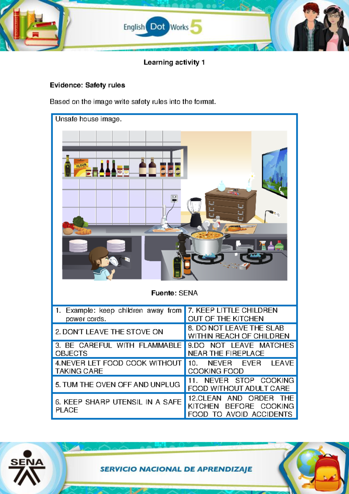 Evidence Safety rules ingles 5 - 1 - Learning activity 1 Evidence: Safety rules Based on the ...