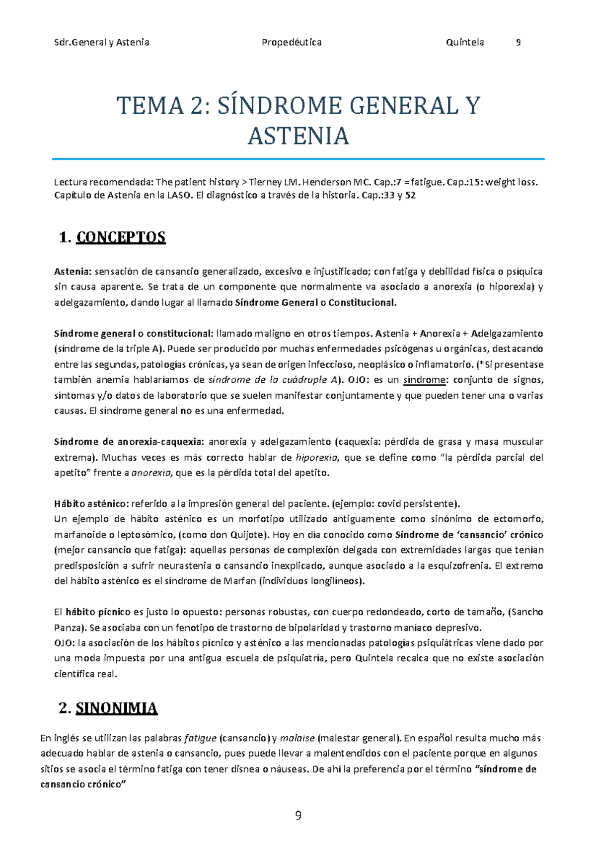 Listo 2. T2 Sindrome General y Astenia (revisado) - TEMA 2: SÍNDROME ...