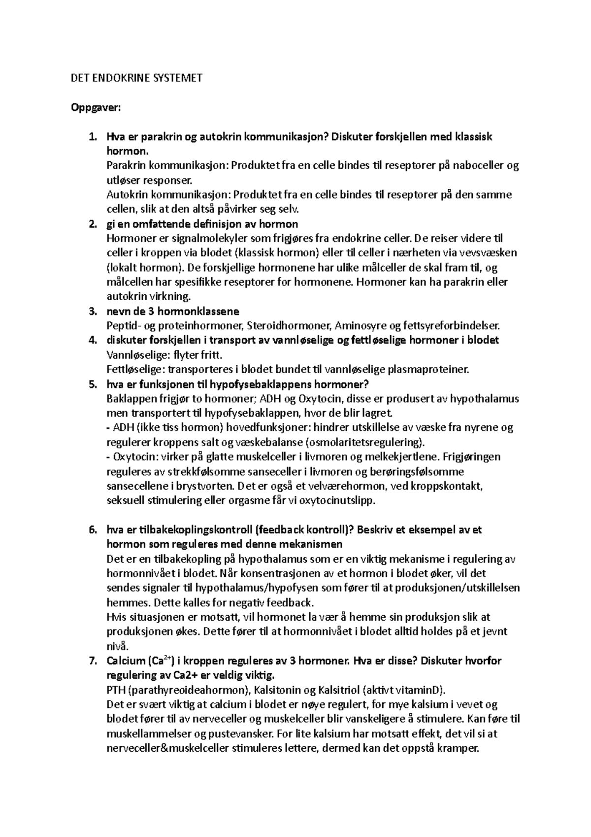 DET Endokrine Systemet - DET ENDOKRINE SYSTEMET Oppgaver: Hva er ...