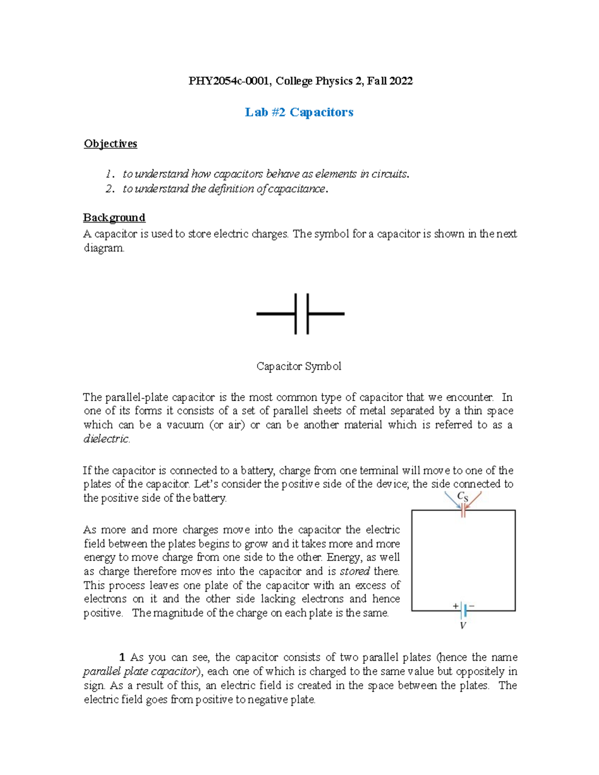 Lab 2 Part B - Capacitance lab report - PHY2054c-0001, College Physics 2, Fall 2022 Lab #2 - Studocu