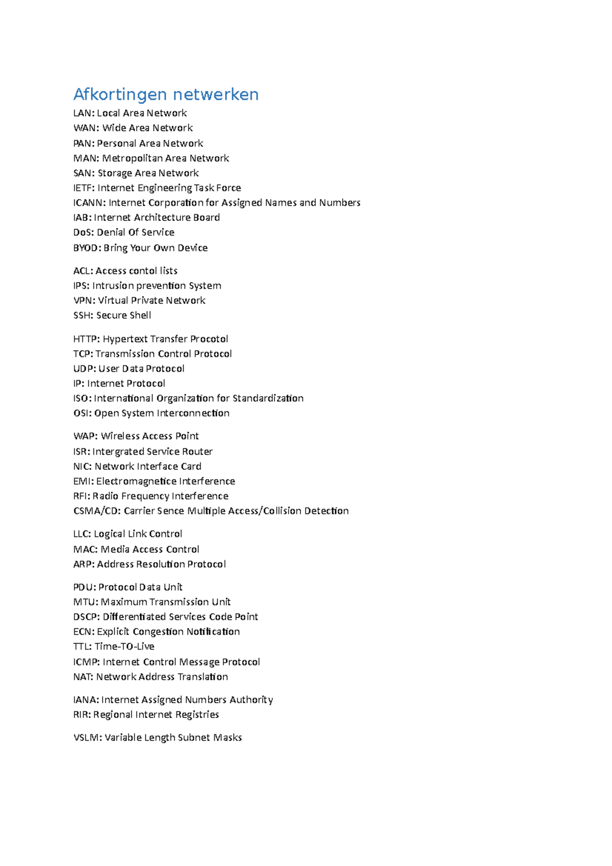 Lijst van afkortingen - Afkortingen netwerken LAN: Local Area Network ...