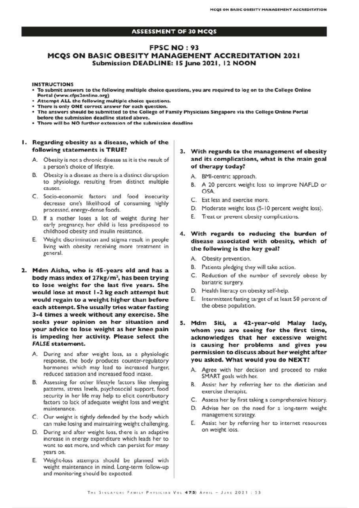 1 - mcq on obesity - MCQS ON BASIC OBESITY MANAGEMENT ACCREDITATION ...