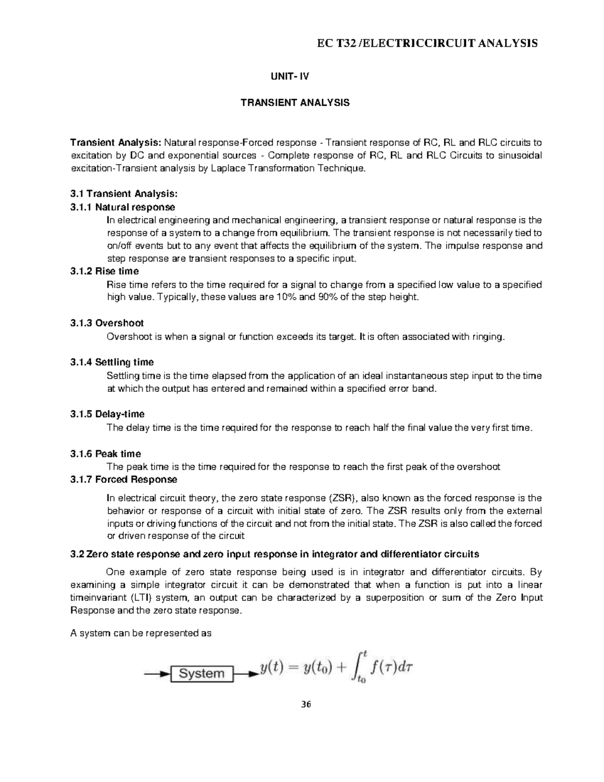 TRANSIENT ANALYSIS SUMMARY OF ECA UNIT-4 - UNIT- IV TRANSIENT ANALYSIS ...