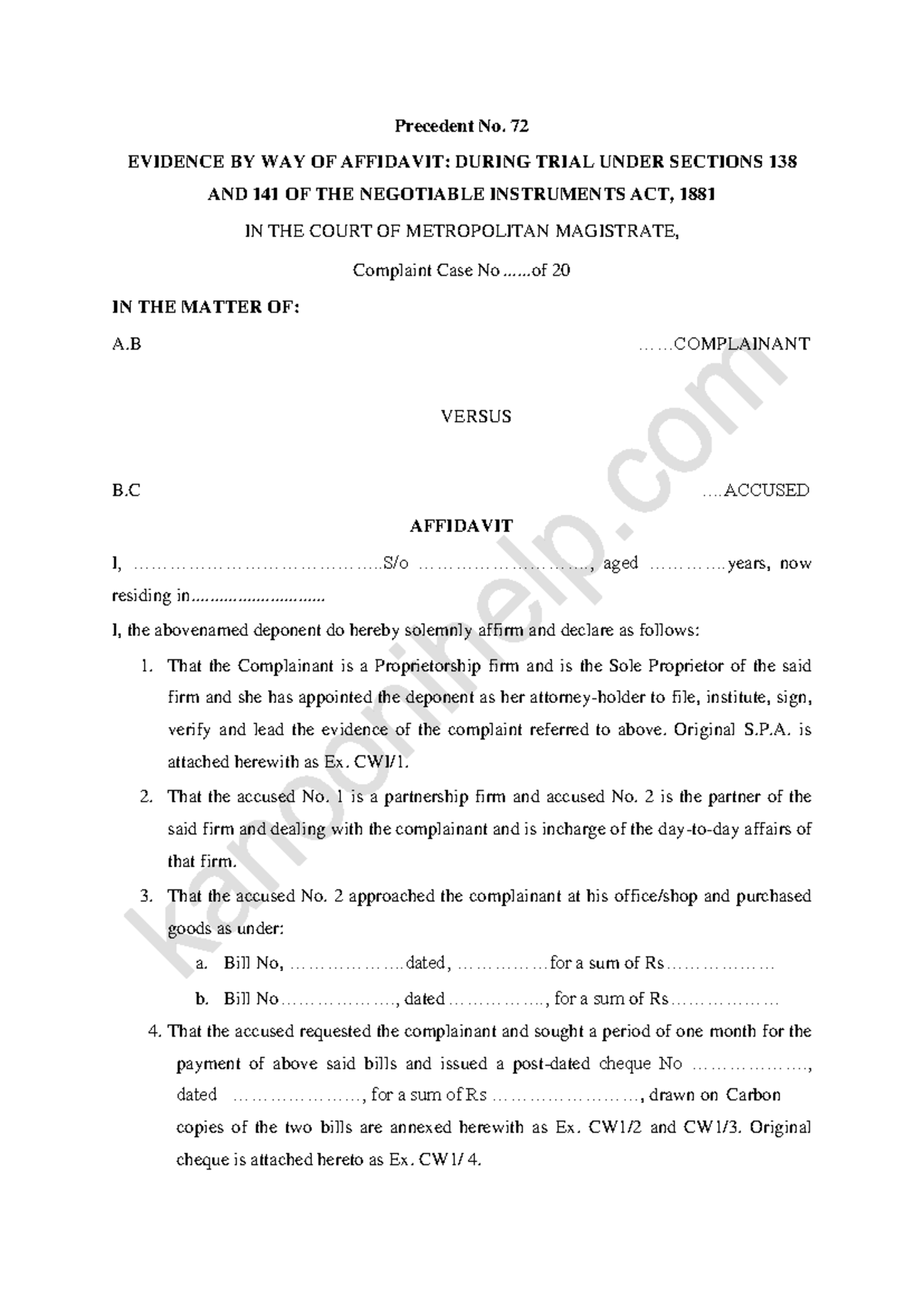 Evidence BY WAY OF Affidavit- During Trial Under Sections 138 AND 141 ...
