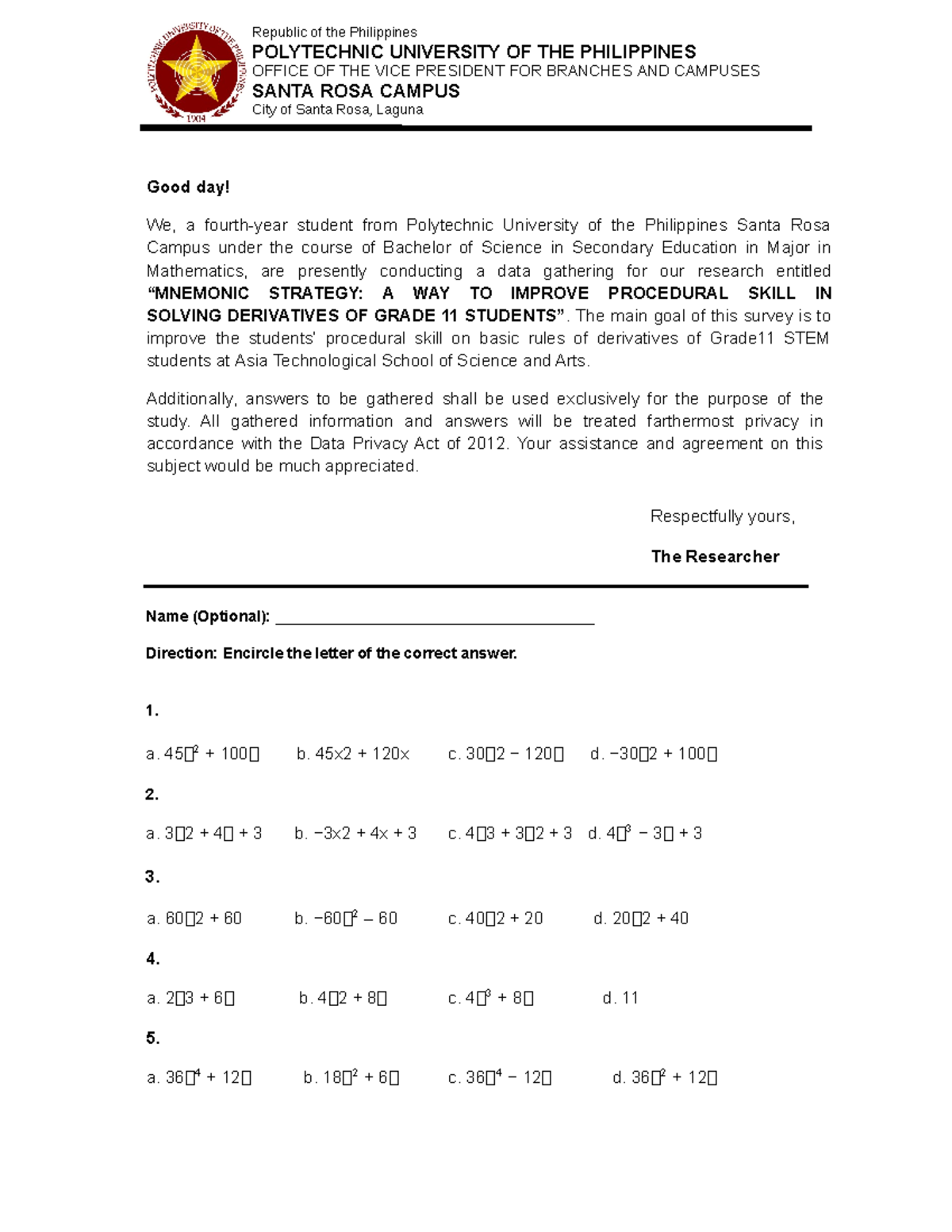 AR Pretest Posttest - nice - Good day! We, a fourth-year student from ...