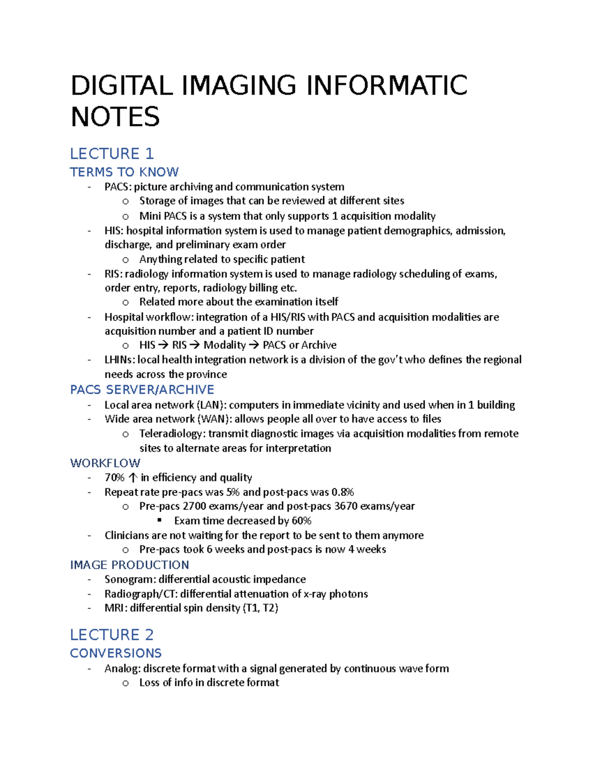 2BB3 Notes - DIGITAL IMAGING INFORMATIC NOTES LECTURE 1 TERMS TO KNOW ...