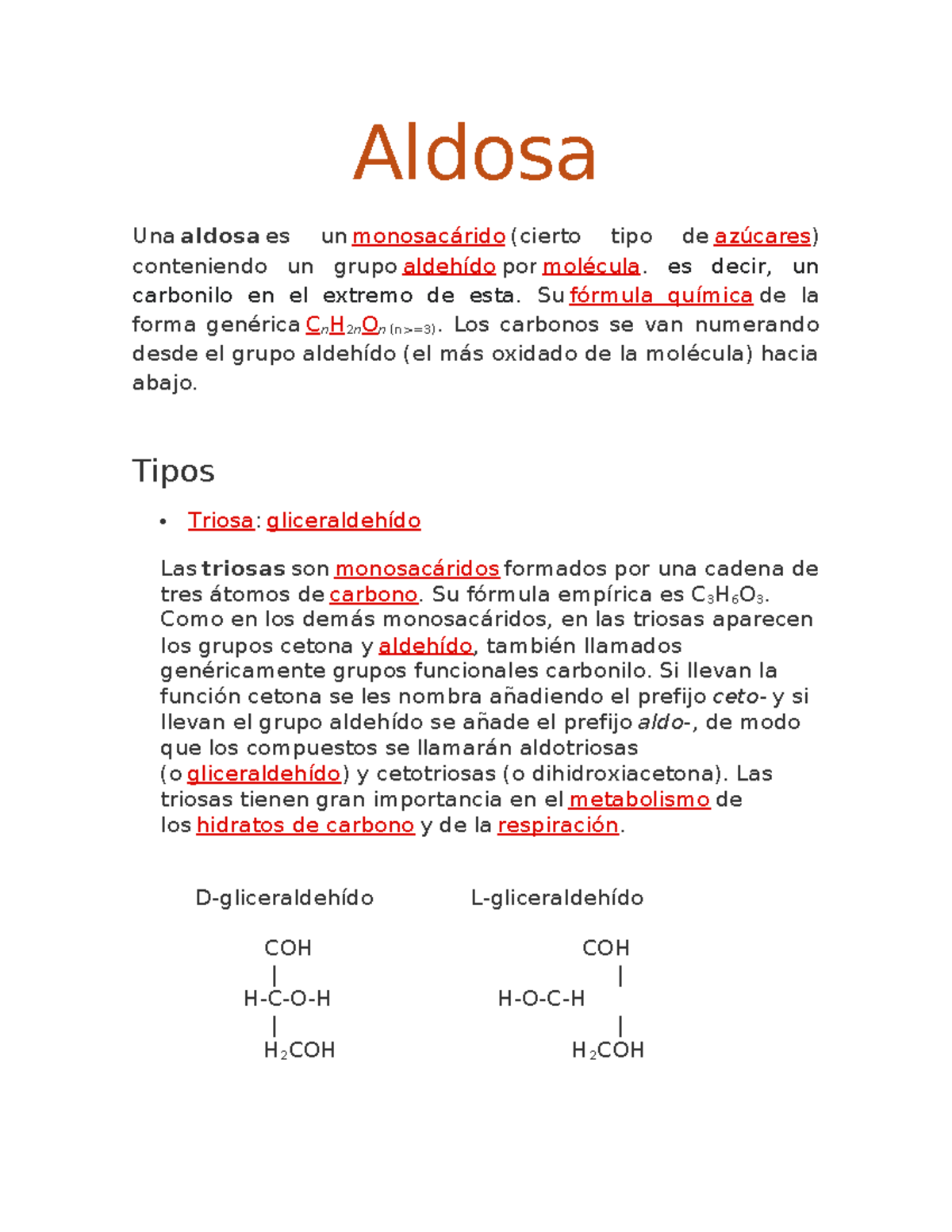 Aldosa - Aldosa Una aldosa es un monosacárido (cierto tipo de azúcares ...