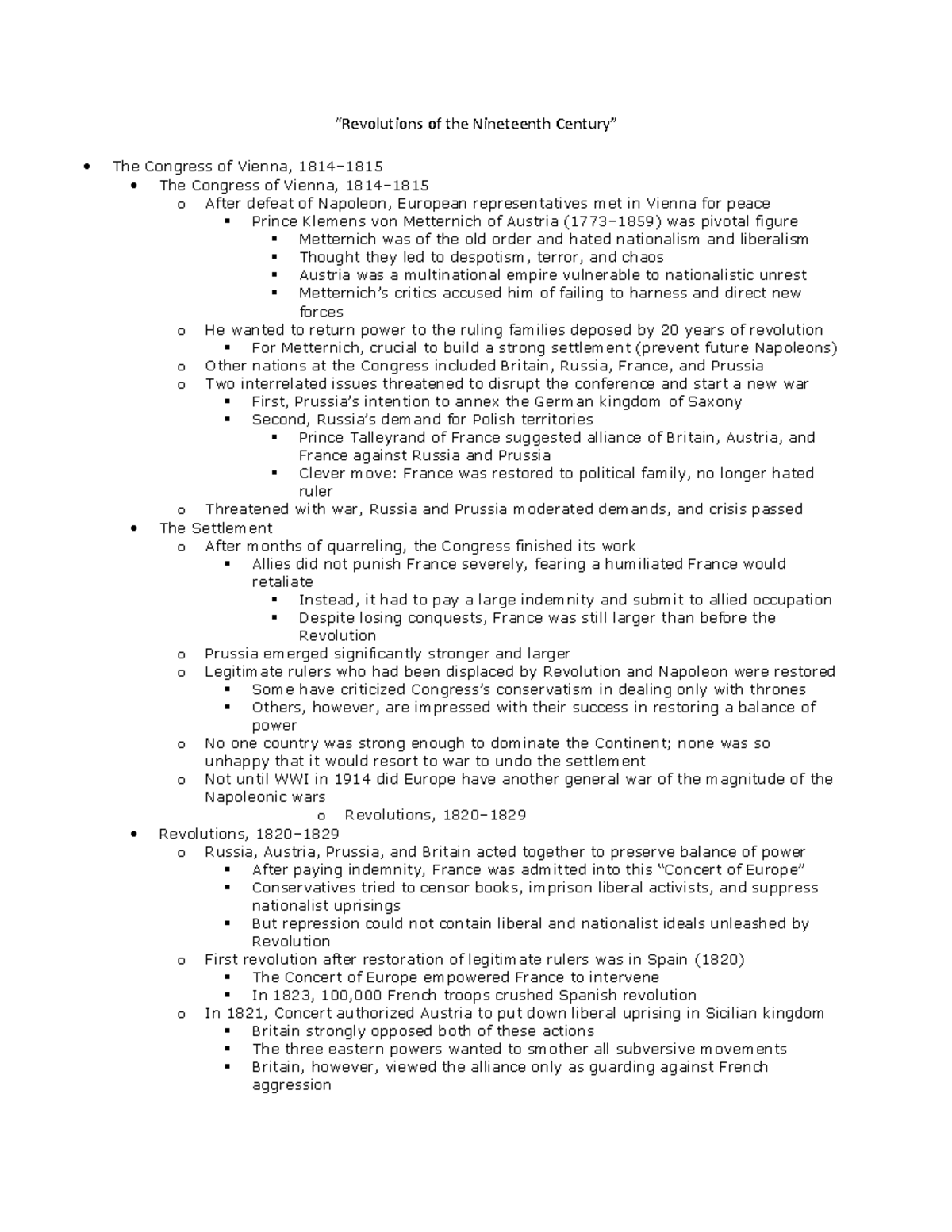 Yd HX8D- Notes-Revolutions of the Nineteenth Century - “Revolutions of ...