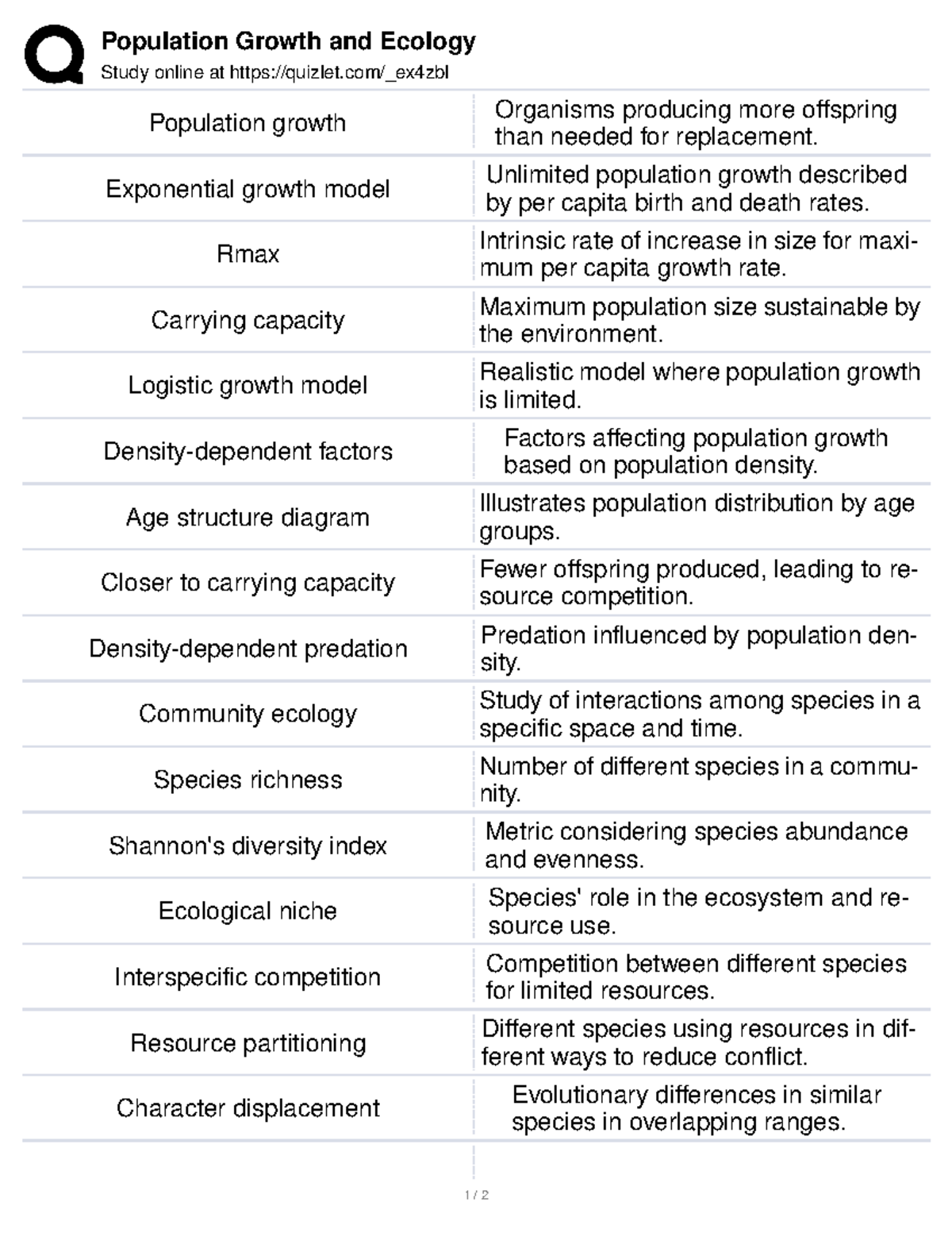 Population growth and Ecology - Population Growth and Ecology Study ...