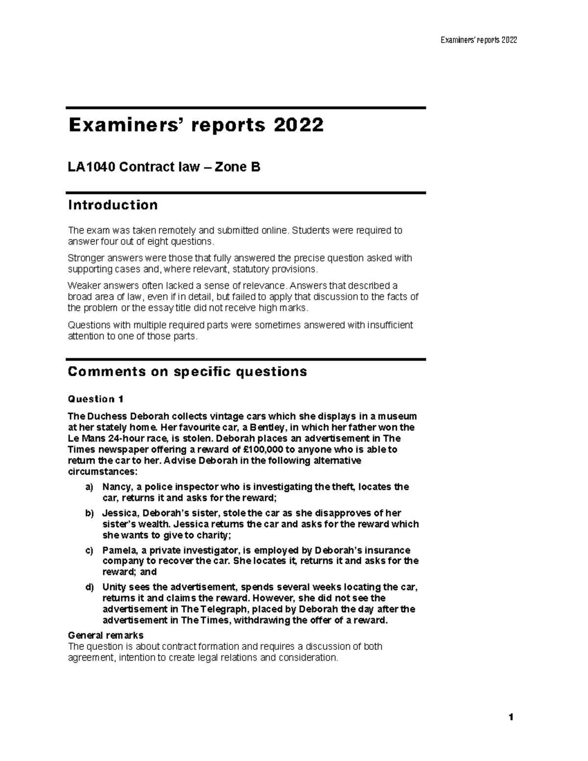 Contract report 2022 B - Examiners’ reports 2022 Examiners’ reports ...