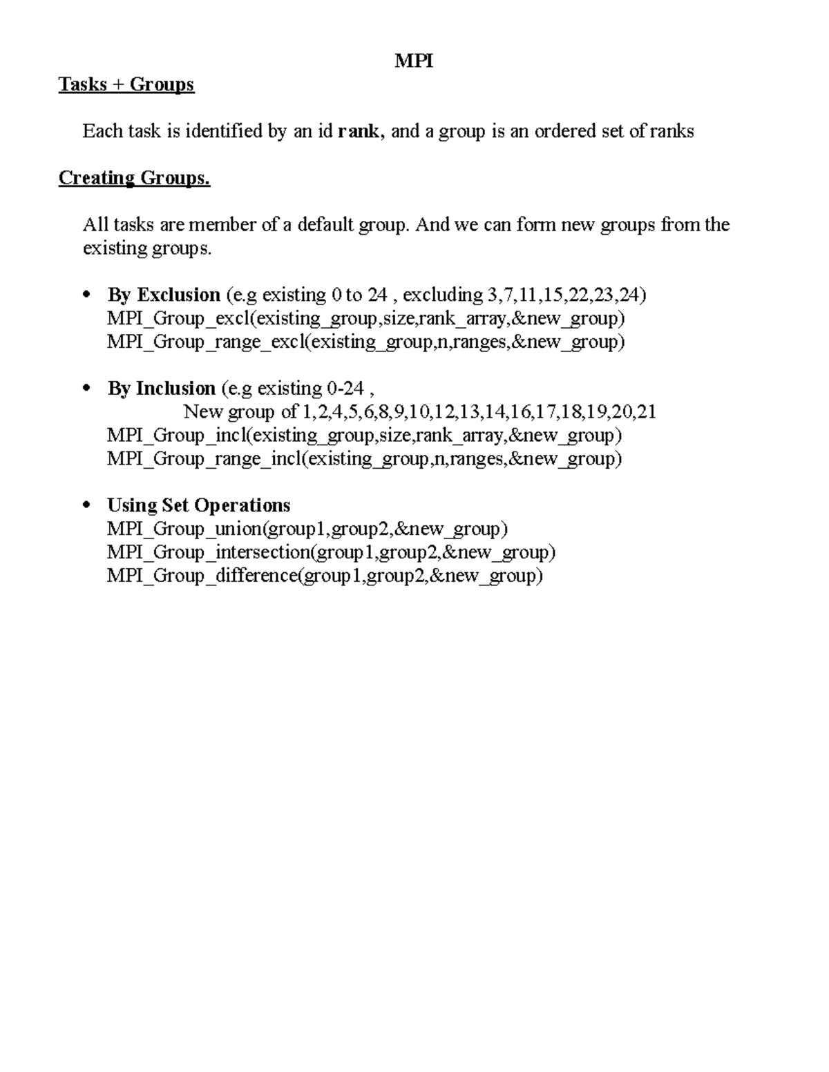 Mpi Message Passing Interface Mpi Tasks Groups Each Task Is Identified By An Id Rank And