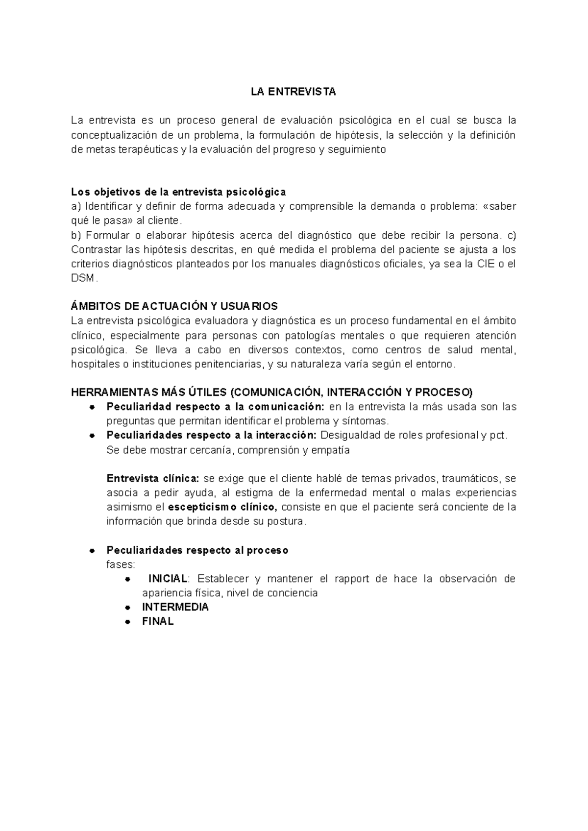 LA Entrevista - LA ENTREVISTA La entrevista es un proceso general de ...