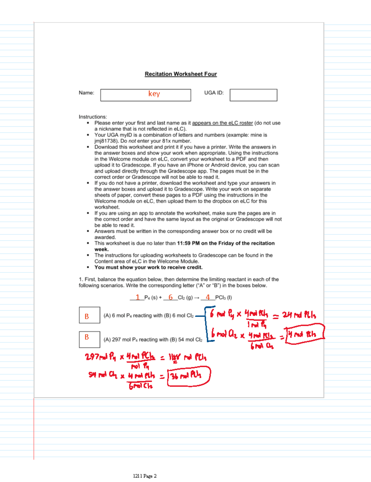 Recitation Worksheet Four Key (re-annotated) - key 1 6 4 B B 2 1 2 B 32 ...