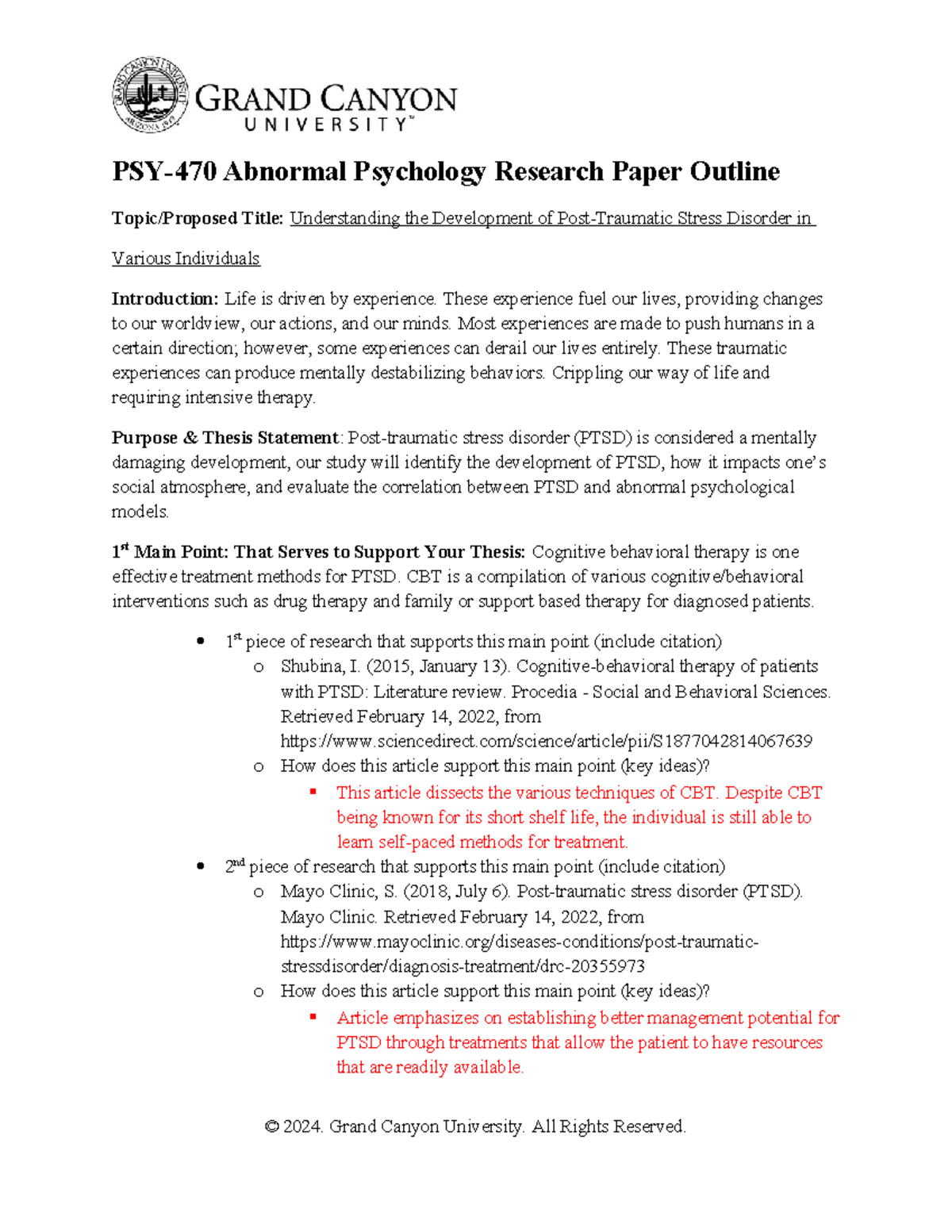 Abnormal Psychology Outline - DGraham - PSY-470 Abnormal Psychology ...