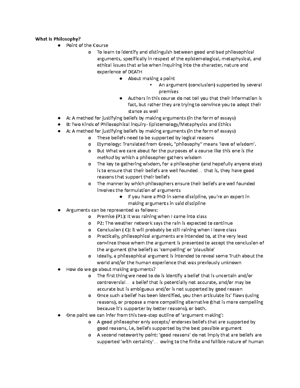 Philo Introduction - What Is Philosophy? Point of the Course o To learn ...