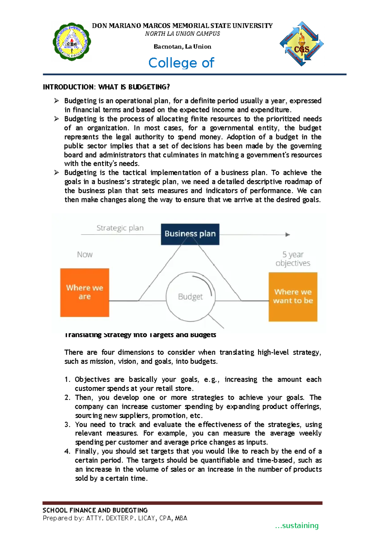 Introduction to Budgeting - NORTH LA UNION CAMPUS Bacnotan, La Union ...