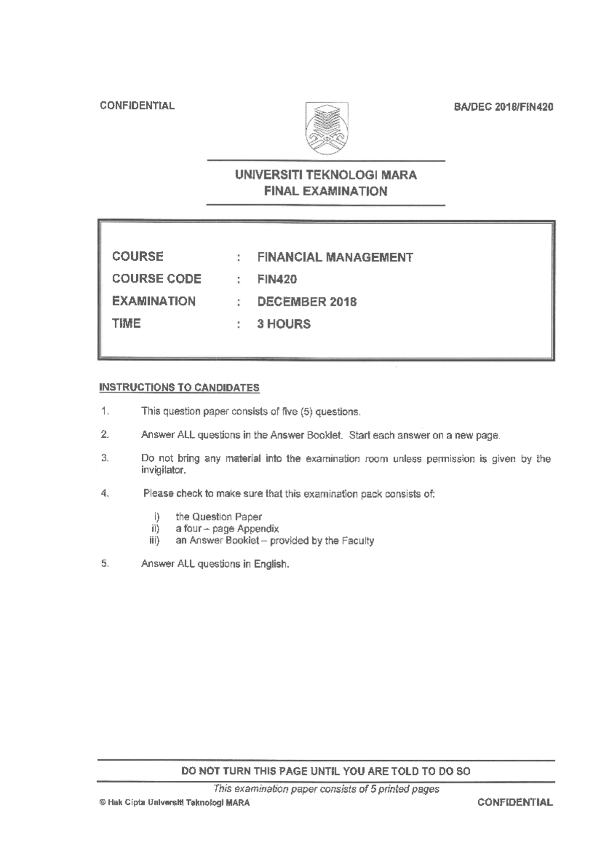 FIN420 - finance - Business studies - Studocu