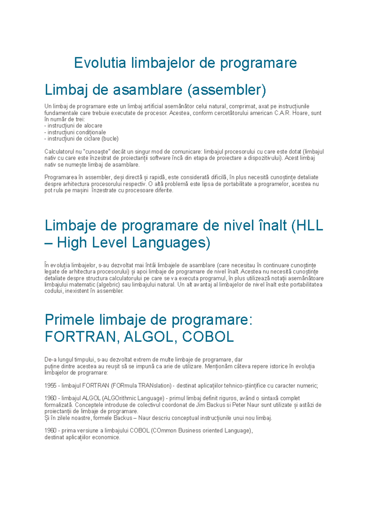 Evolutia limbajelor de programare - Acestea, conform cercetătorului ...