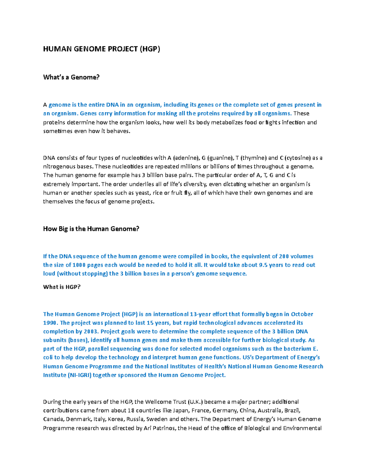 Human Genome Project - HUMAN GENOME PROJECT (HGP) What’s a Genome? A ...