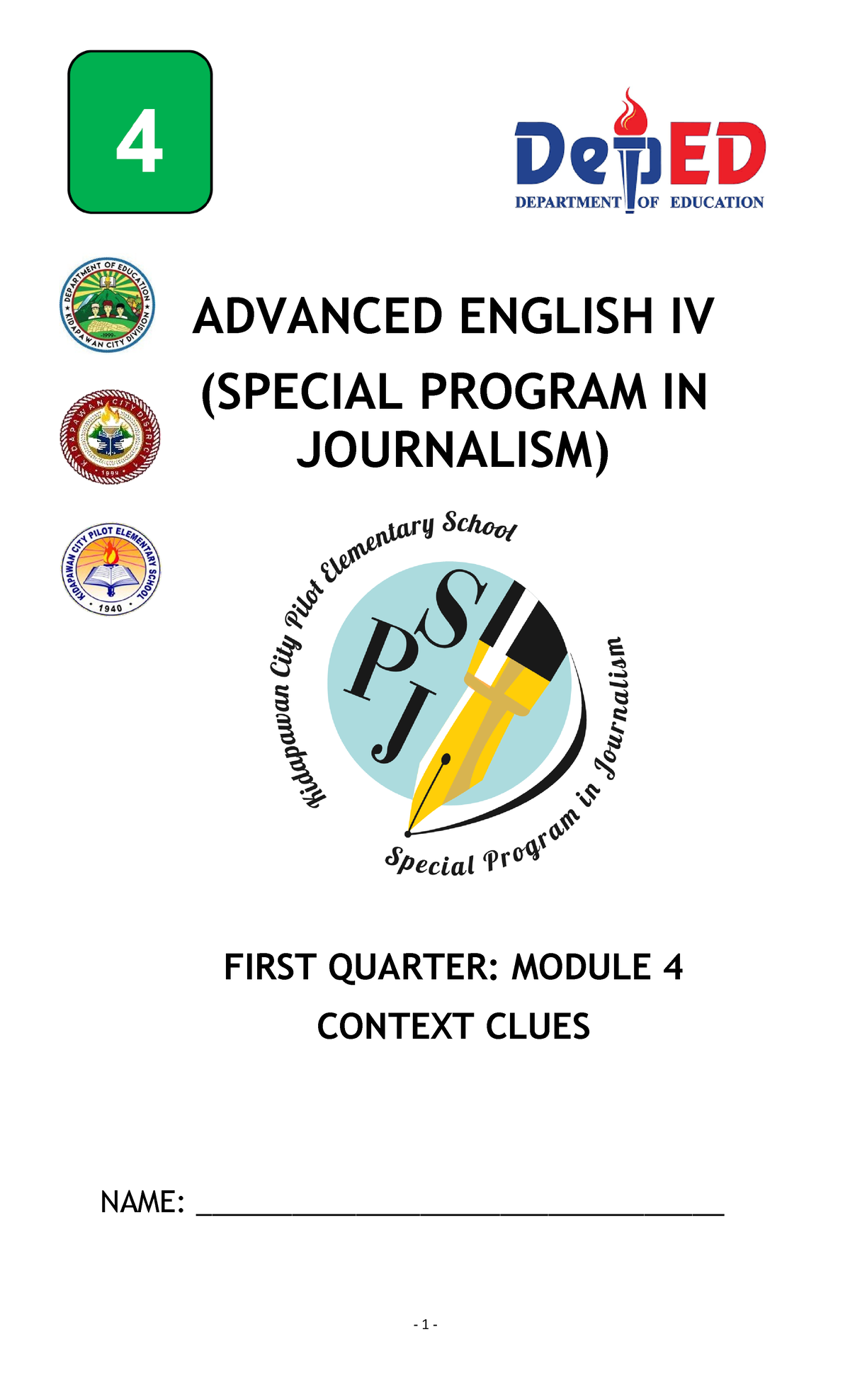 GRADE 4 WEEK4-ADV. ENG - ADVANCED ENGLISH IV (SPECIAL PROGRAM IN ...