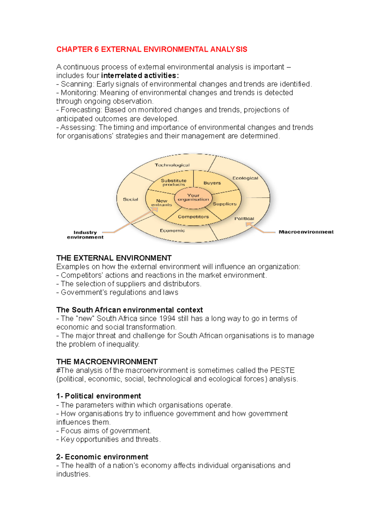 Notes TEST 2 - Summary Strategic Management - CHAPTER 6 EXTERNAL ...