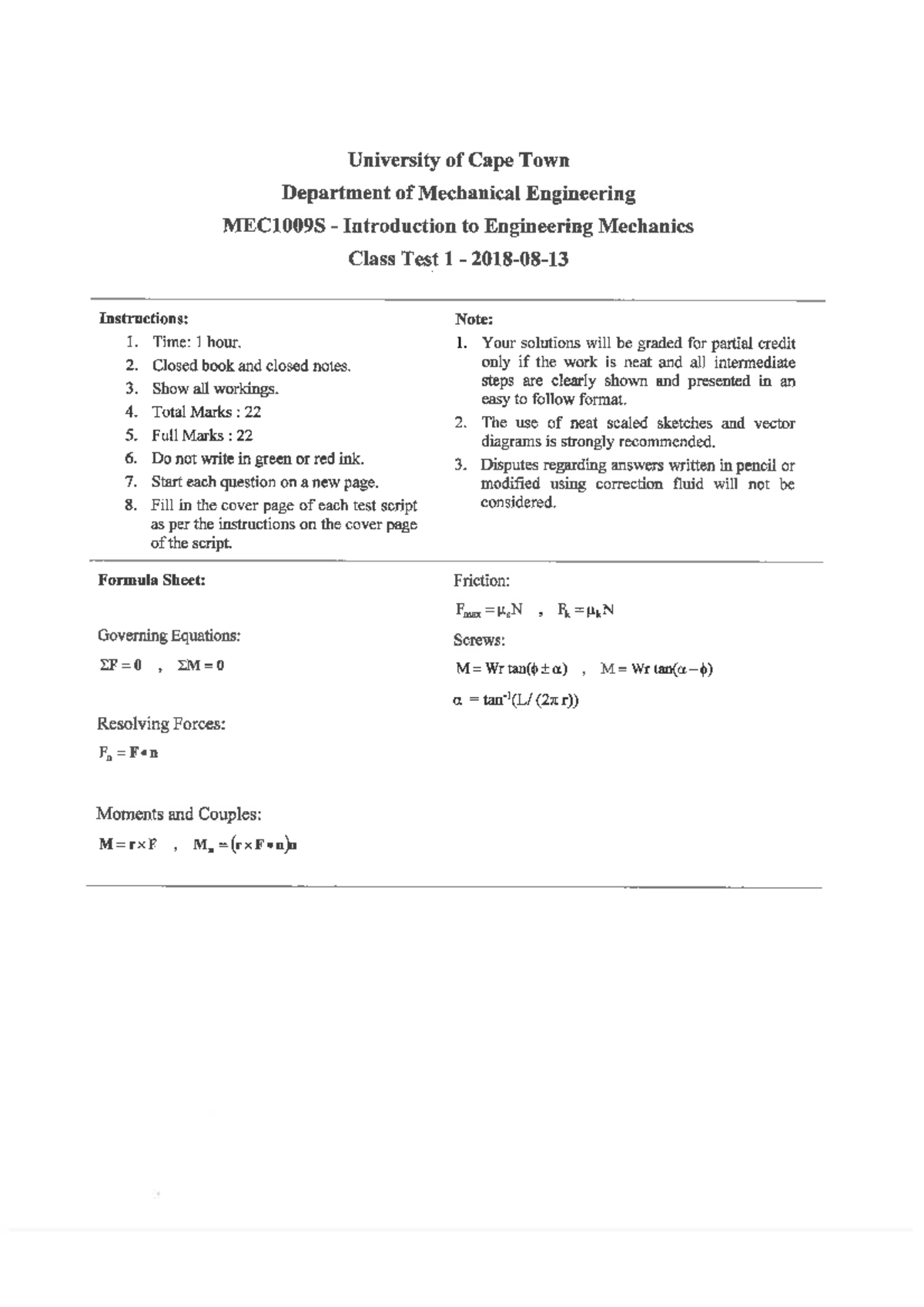 Test 01 - NONE - MEC1003F - Studocu