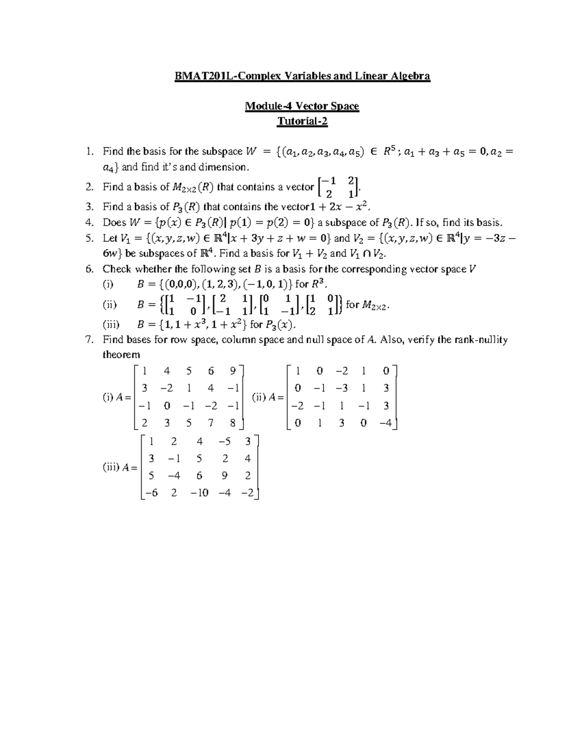 Module 4 - Tutorial 2 - .......... - BMAT201L-Complex Variables and Linear Algebra Module-4 ...