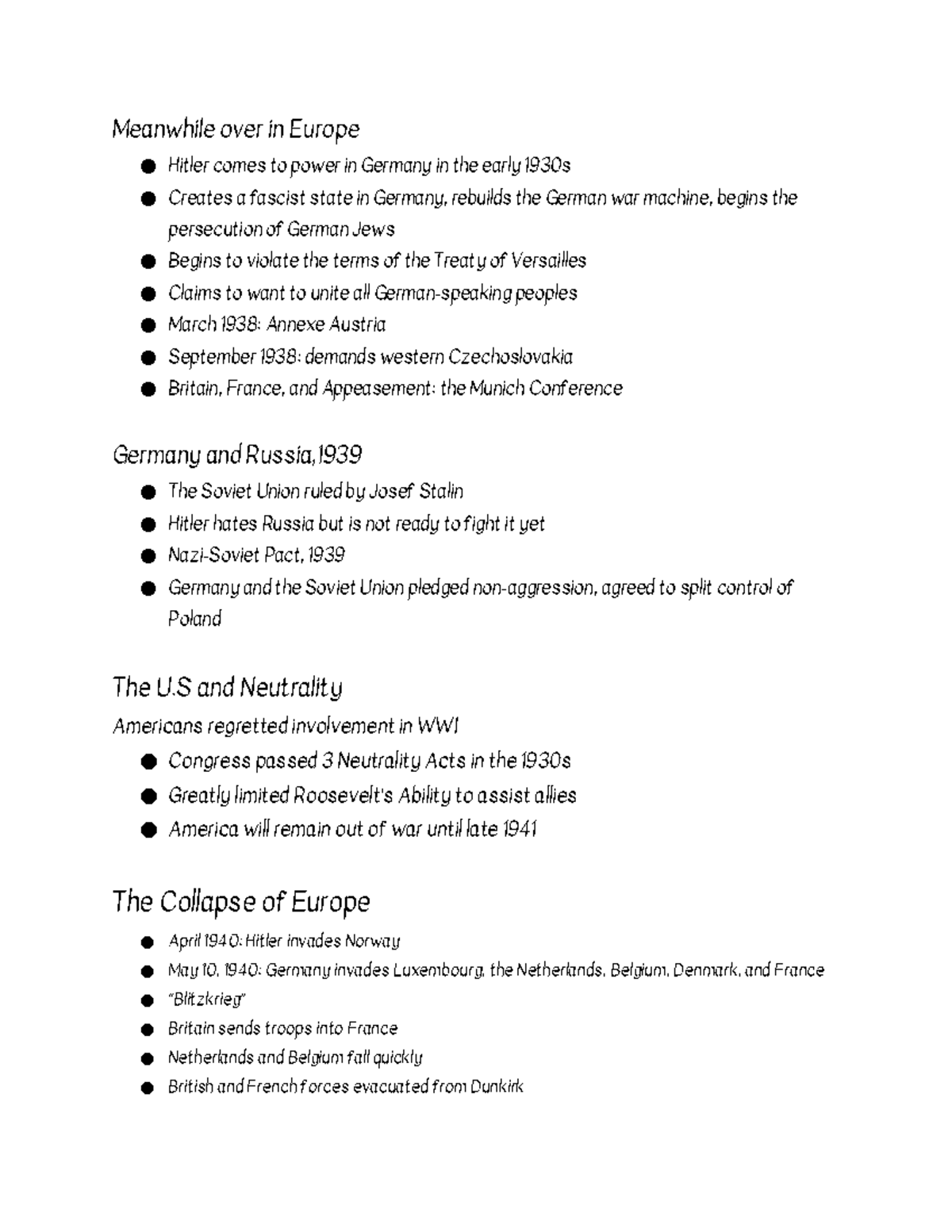 WWII - Course Notes. - Meanwhile over in Europe Hitler comes to power ...