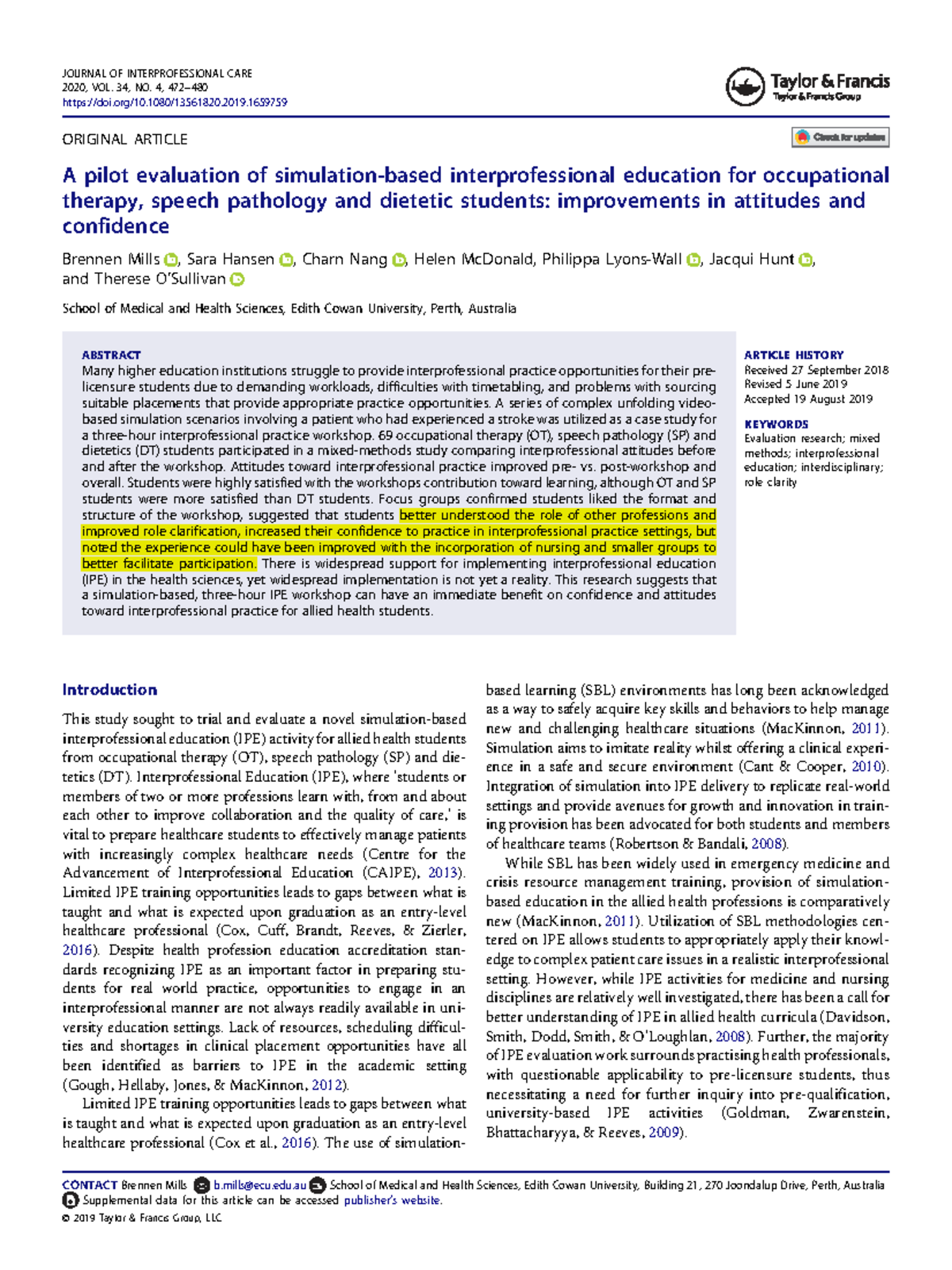 30. A pilot evaluation of simulation-based interprofessional education ...