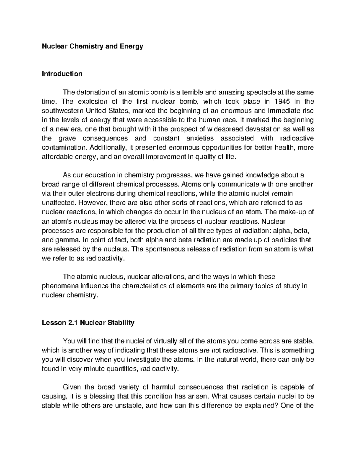 Nuclear Chemistry AND Energy - Nuclear Chemistry and Energy ...