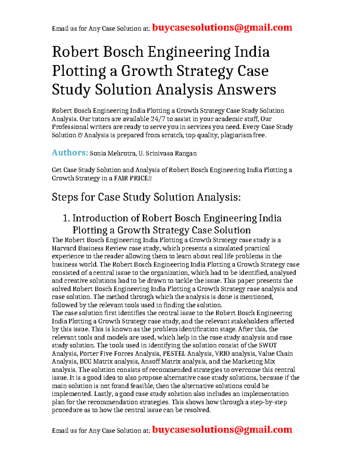 Case Solution Robert Bosch Engineering India Plotting a Growth Strategy - Robert Bosch ...