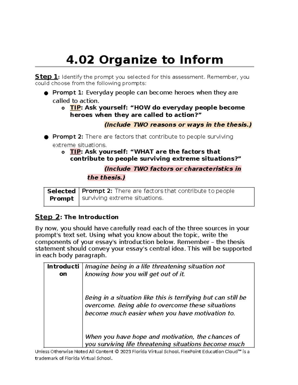 4 - ush - 4 Organize to Inform Step 1: Identify the prompt you selected ...
