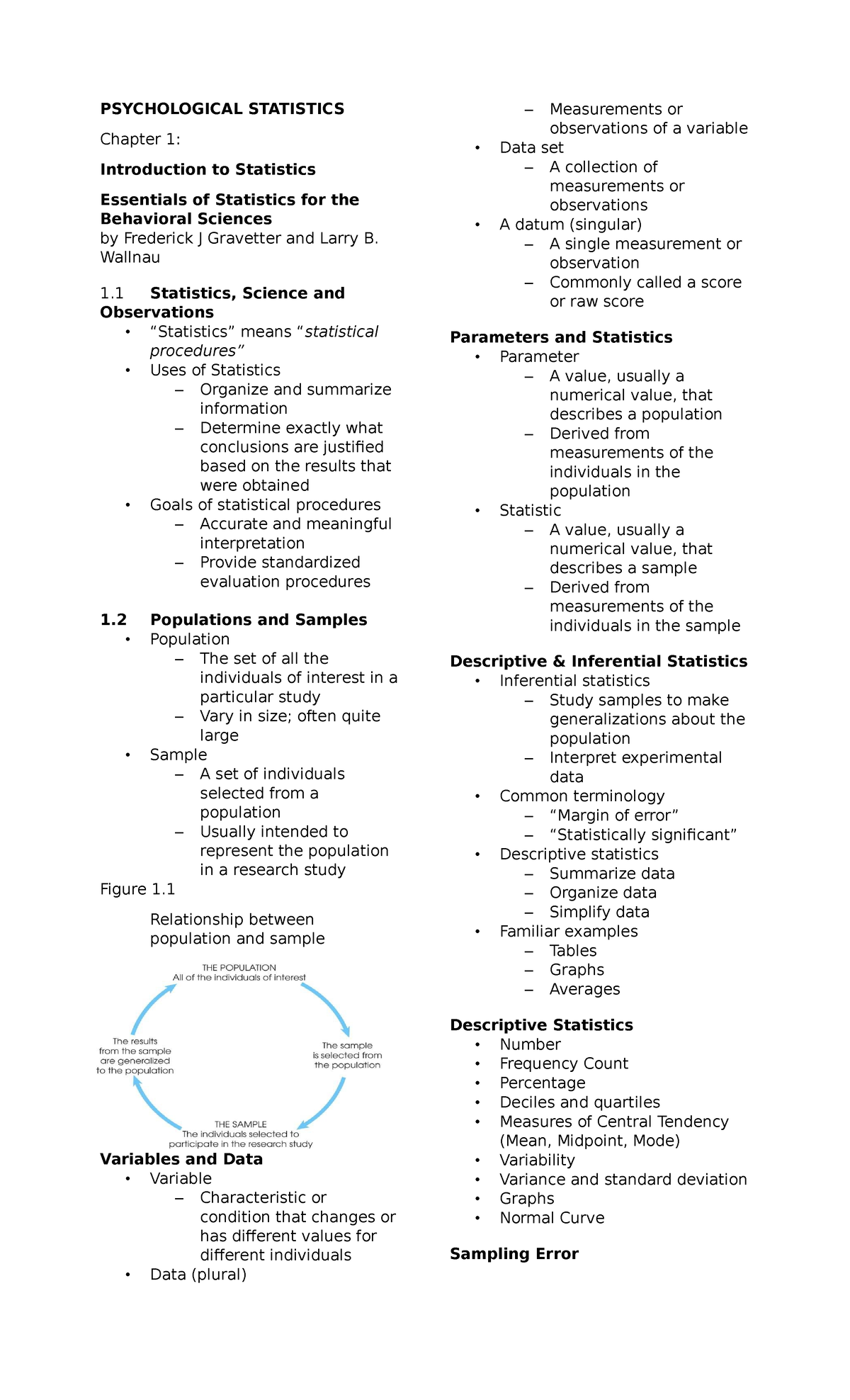 Psychological Statistics - PSYCHOLOGICAL STATISTICS Chapter 1 ...