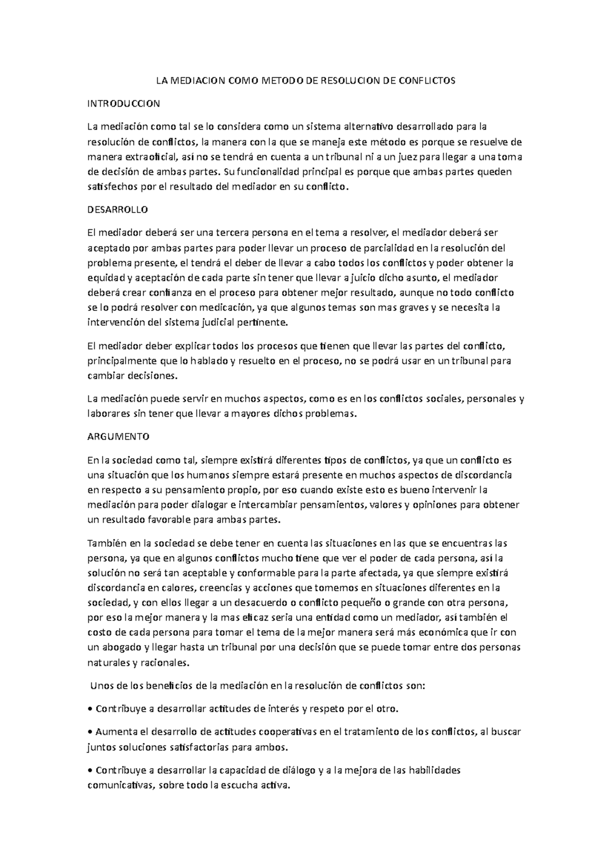 LA Mediacion COMO Metodo DE Resolucion DE Conflictos - LA MEDIACION COMO METODO DE RESOLUCION DE ...