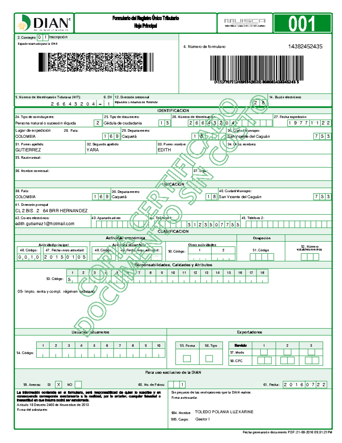 Rut - DIAN - Número de Identificación Tributaria (NIT): 6. DV Nombre ...