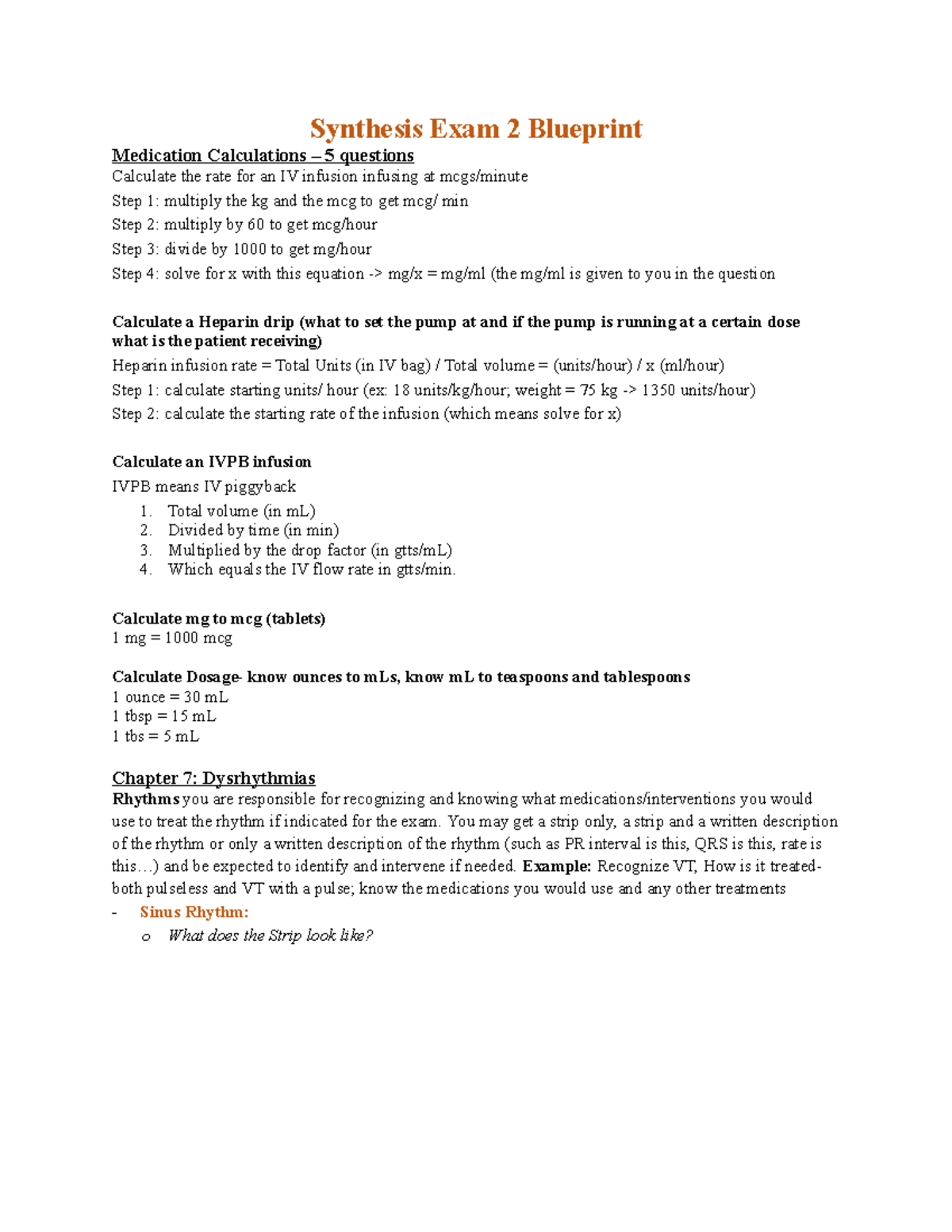 MY syn exam 2 BP - Blueprint - Synthesis Exam 2 Blueprint Medication ...