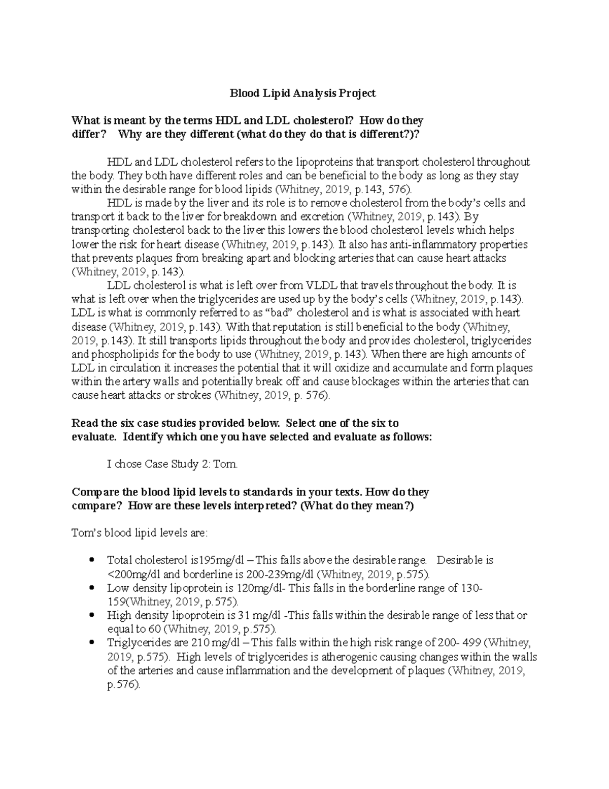 Blood Lipid Project - nutrition assignment with case study analysis ...