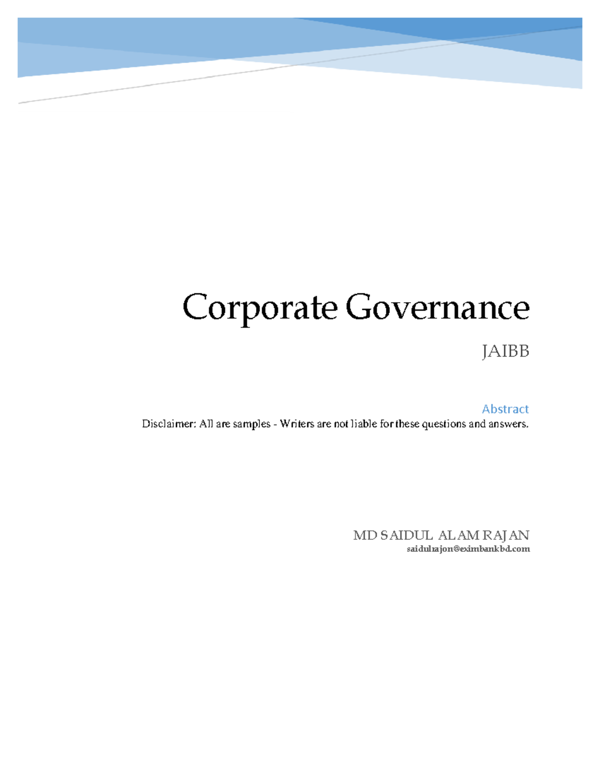 Corporate Governance - BANKING DIPLOMA - Corporate Governance JAIBB MD ...