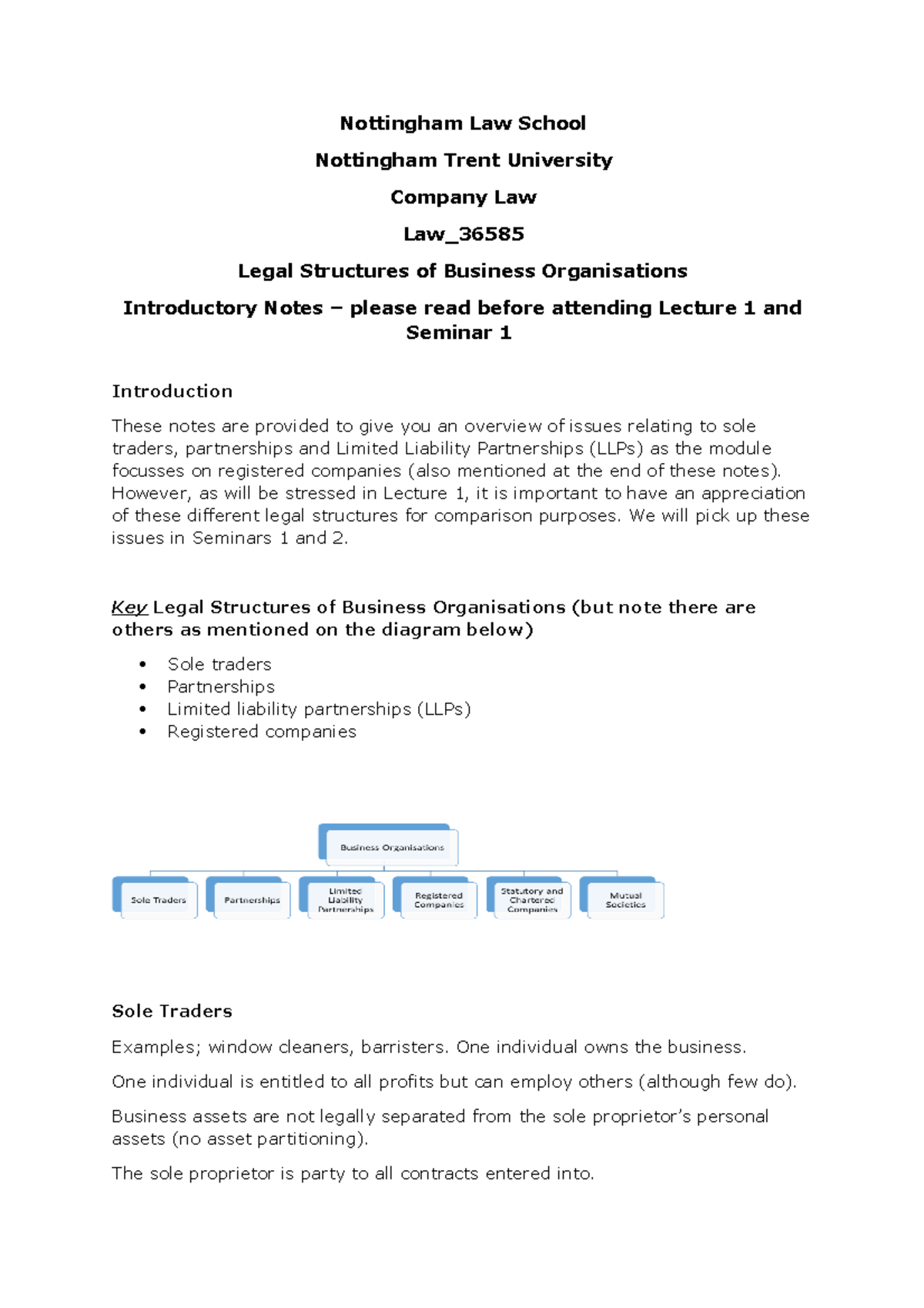 Lecture 1 - Business Organisations Introductory Notes - Nottingham Law ...