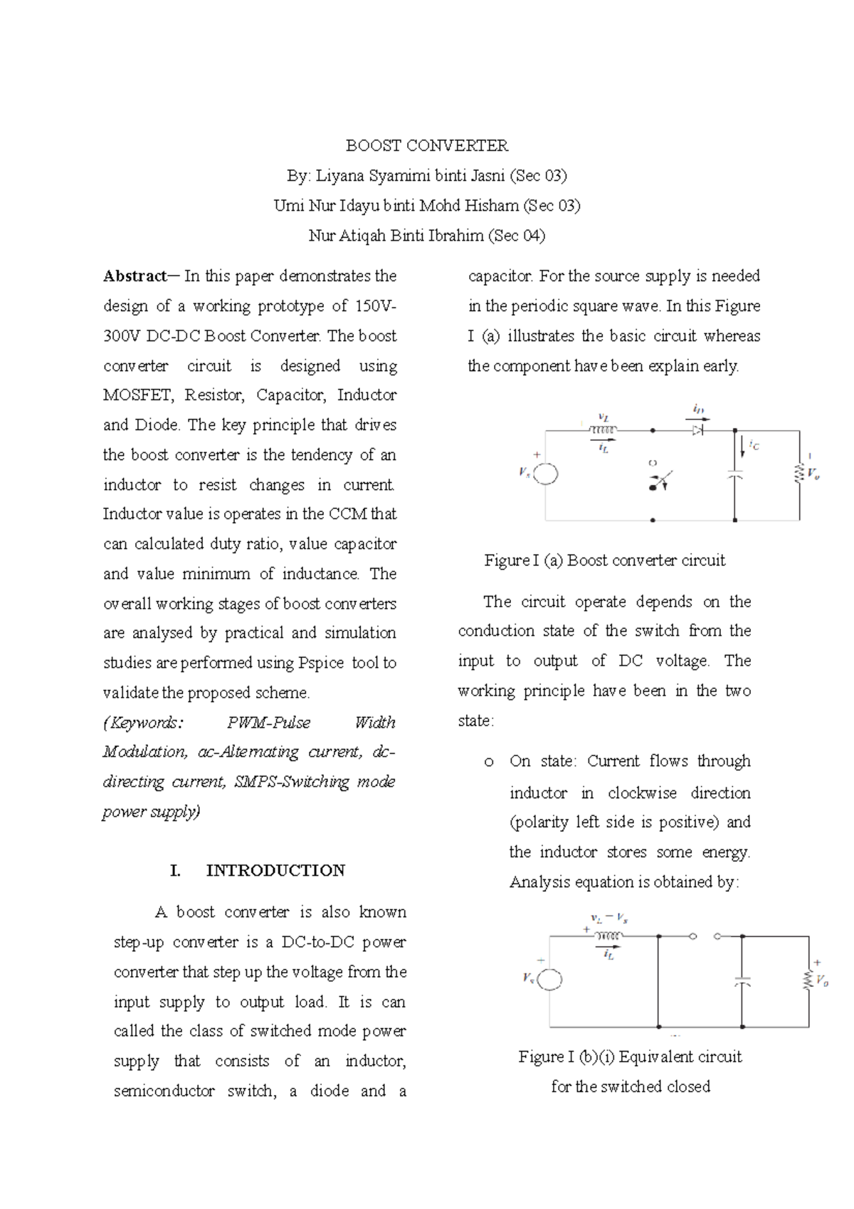 Boost Converter - The boost converter circuit is designed using MOSFET ...