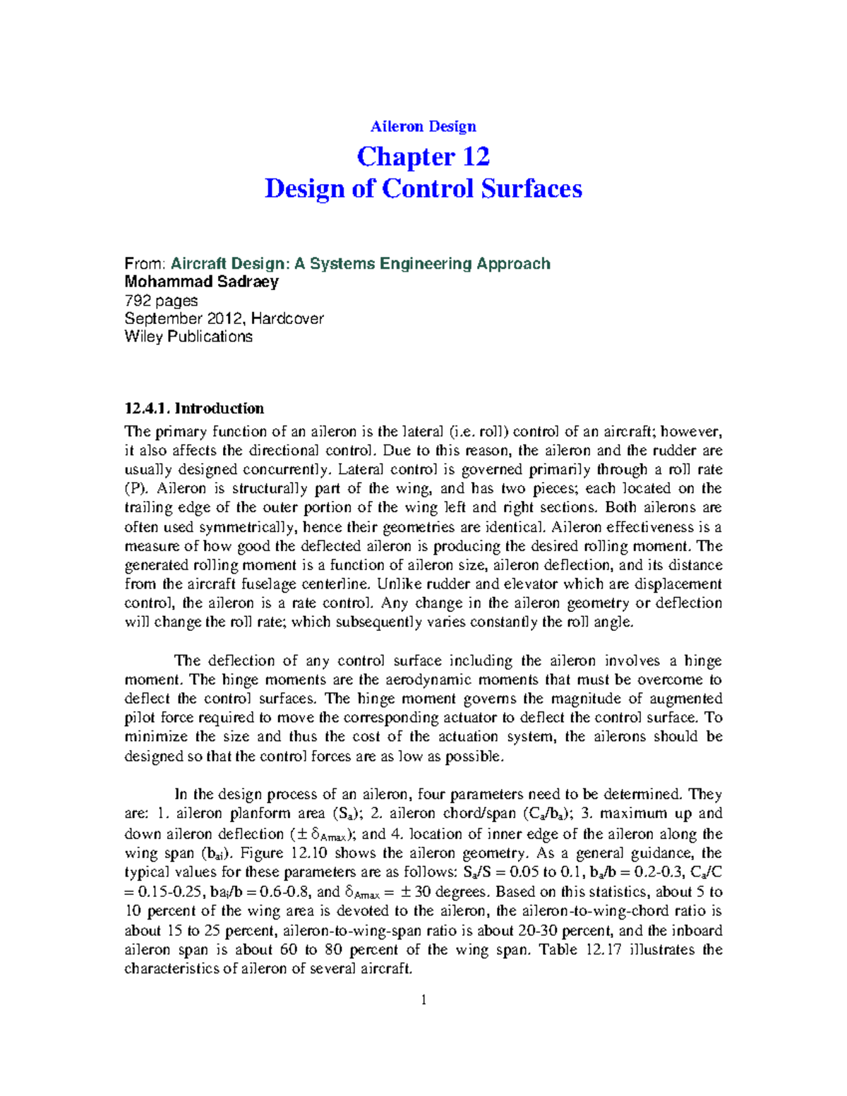 Chapter 12. Desig of Control Surfaces (Aileron) - Aileron Design ...