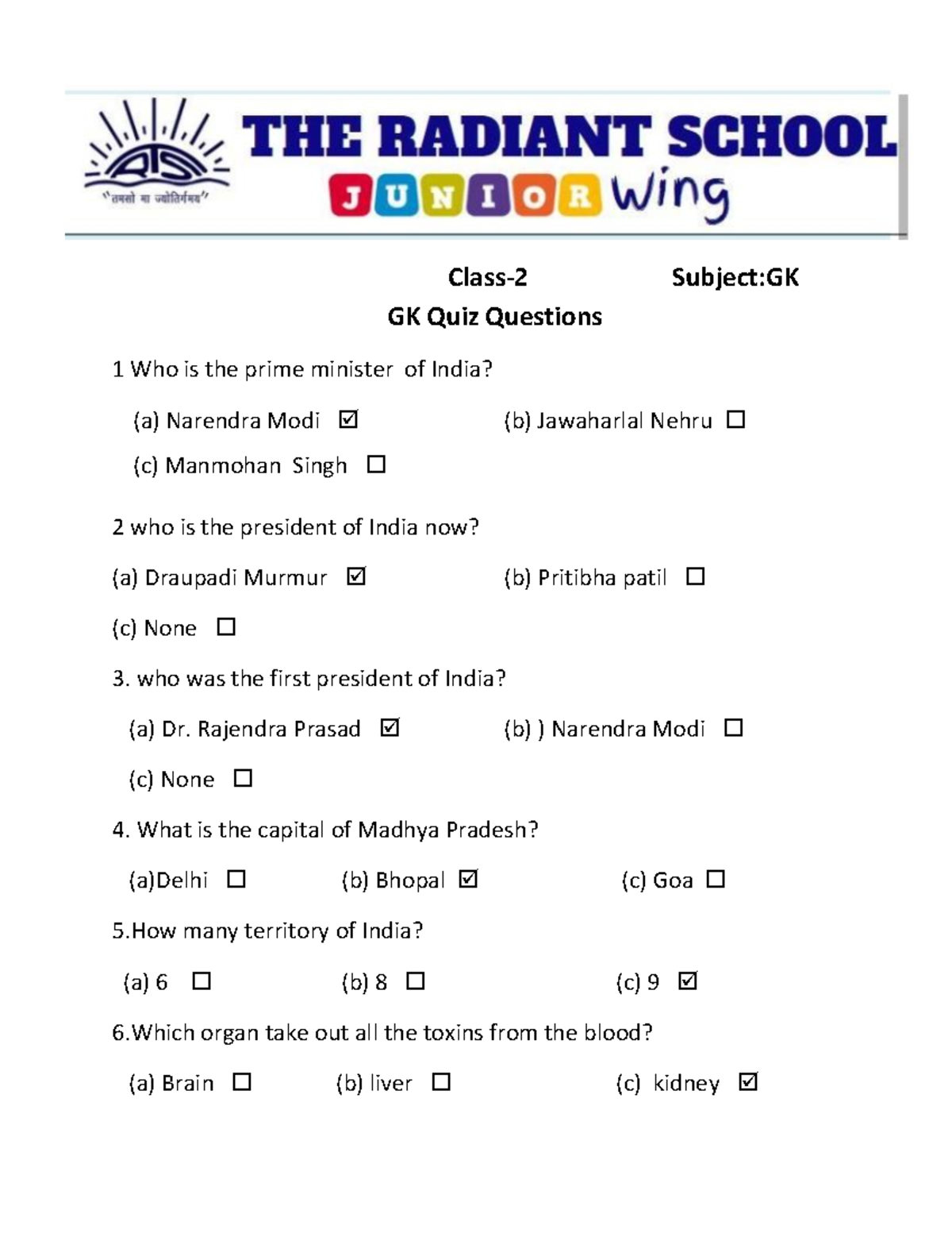 169396867911693968679 - Class- 2 Subject:GK GK Quiz Questions 1 Who is ...