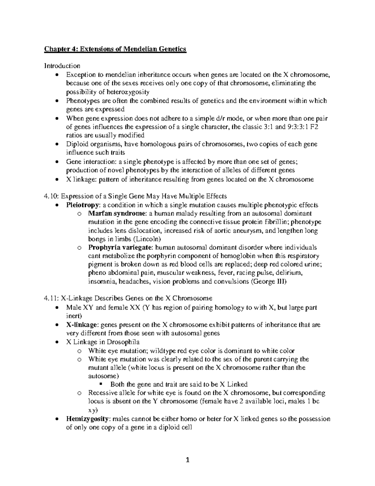 Exam 2 Outline Genetics pdf - Chapter 4: Extensions of Mendelian ...