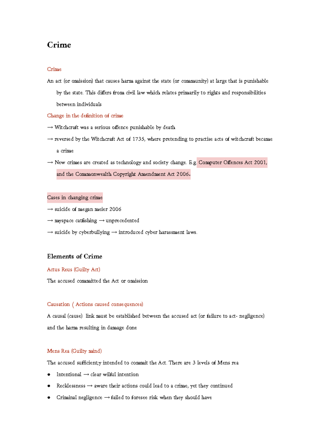 Crime Legal Studies Yr 12 - Crime Crime An act or omission that causes ...