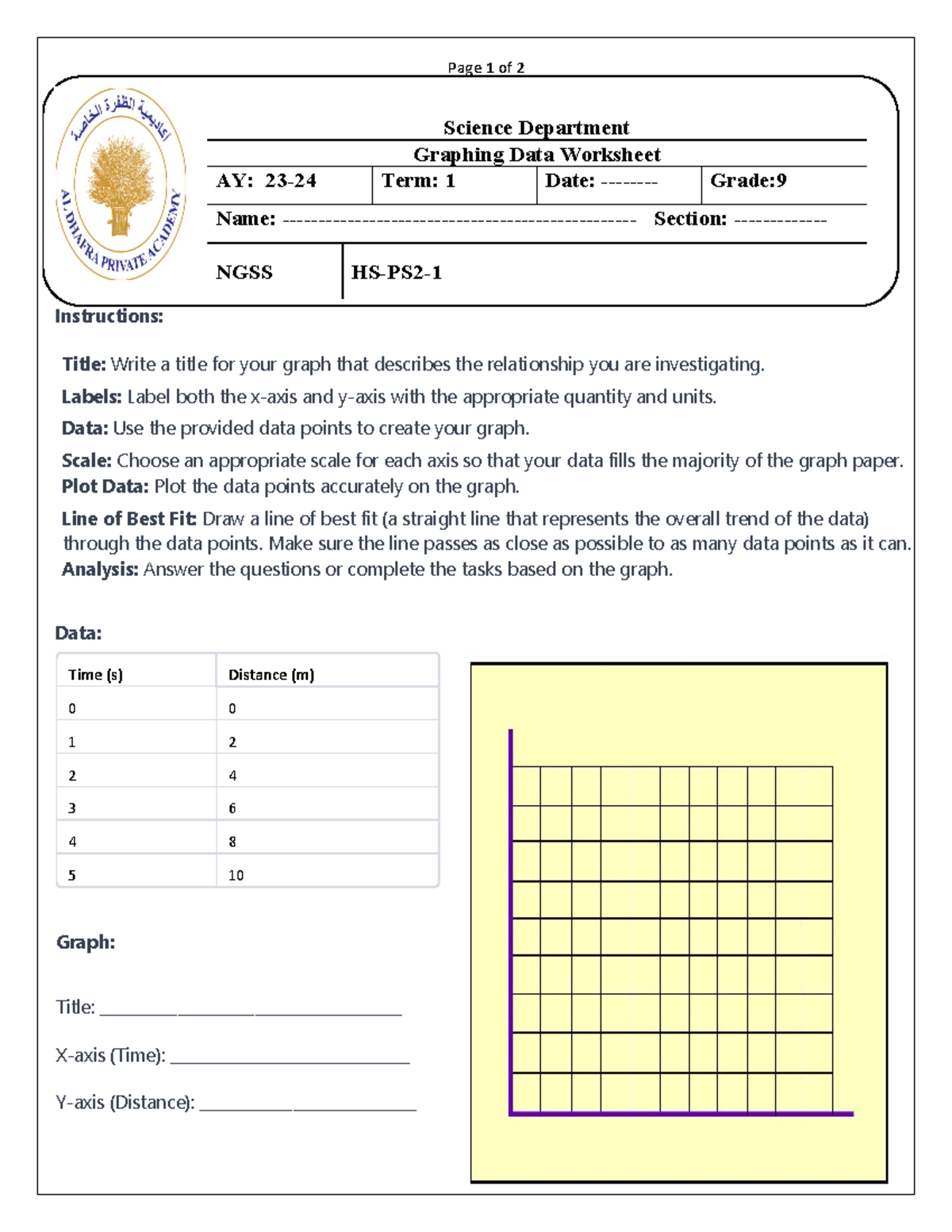Graphing data1 - Physics - Page 1 of 2 Instructions: Title: Write a ...