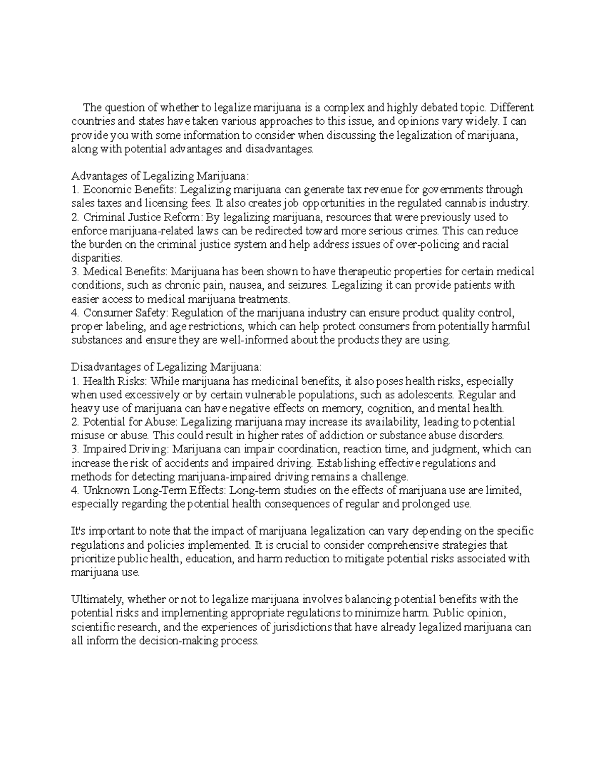 Marijuana - notes - The question of whether to legalize marijuana is a ...